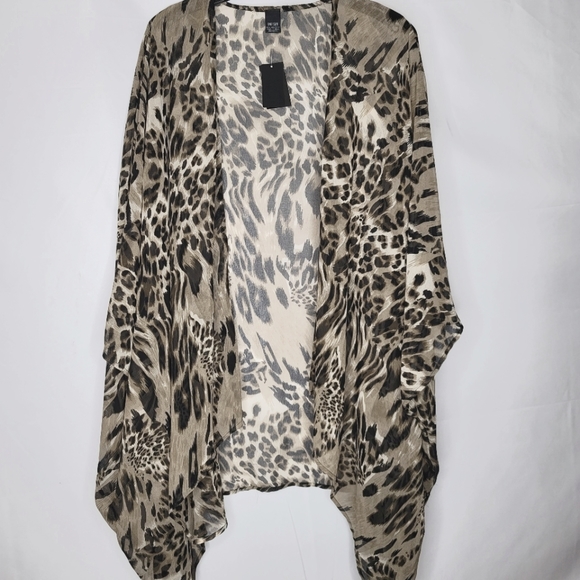 Cejon | Sweaters | Olive And Black Animal Print Open Front Cardigan ...